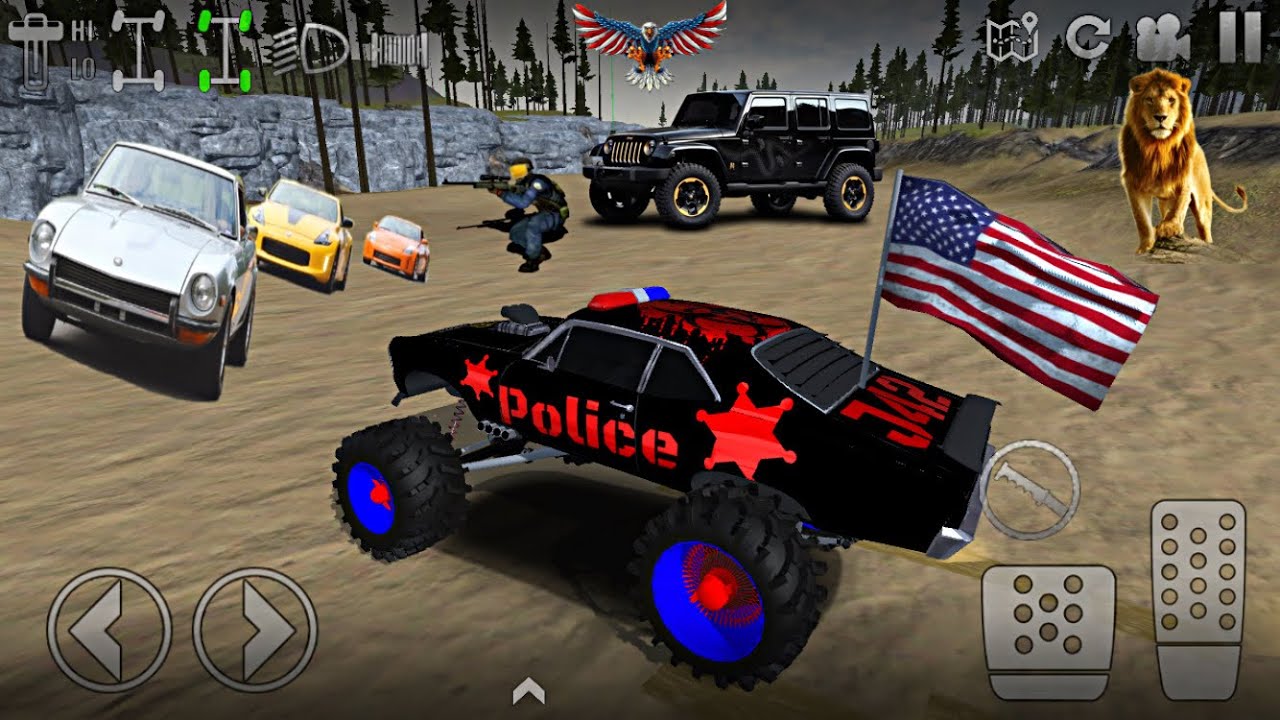 Off-Road Police in a Black 4x4 American Police Car Drive Offroad ...