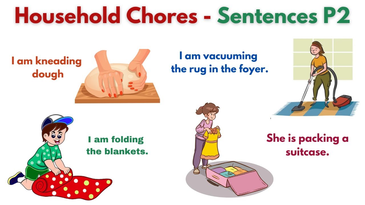 Household Chores with Sentences | Action Verbs For Beginner | Daily ...