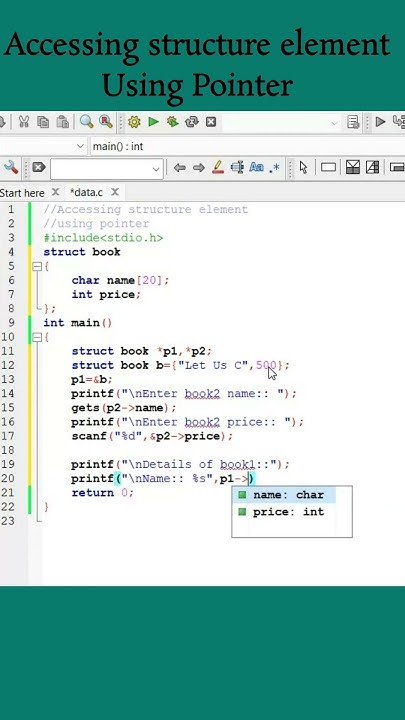 111 Accessing Structure Element Using Pointer Struct Data Type C Program Shorts Coding