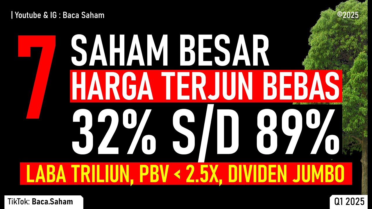 7 Saham Besar & Bagus Harga ANJLOK 32% s/d 89% !!! Laba Triliun, PBV ...