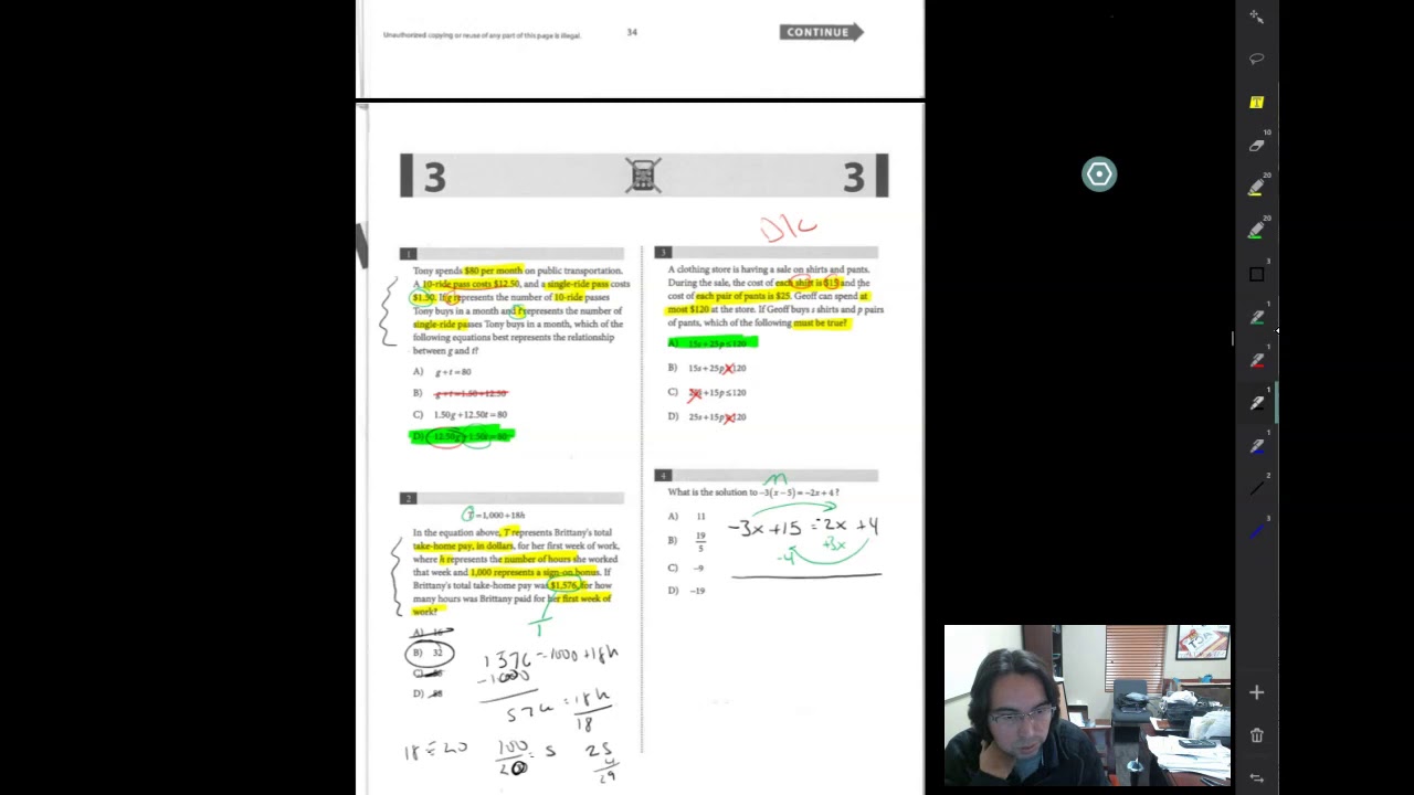 SAT March 2019 - Math No Calc - YouTube