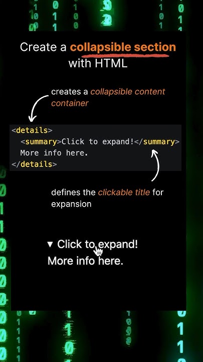 Create A Collapsible Section With Html Shorts Html Html5 Code Coding Fullstackdev Webapp