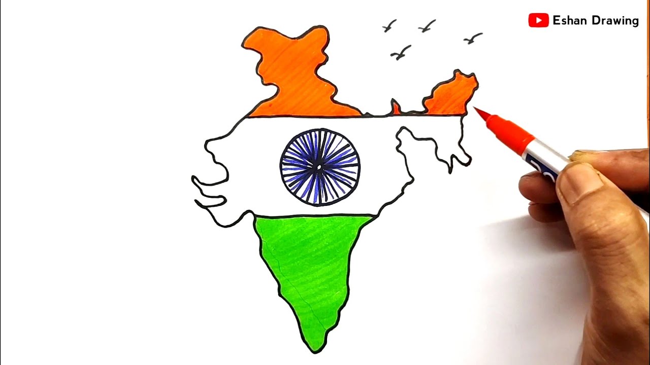 Independent day Drawing | India Map painting | Eshan. Drawing - YouTube