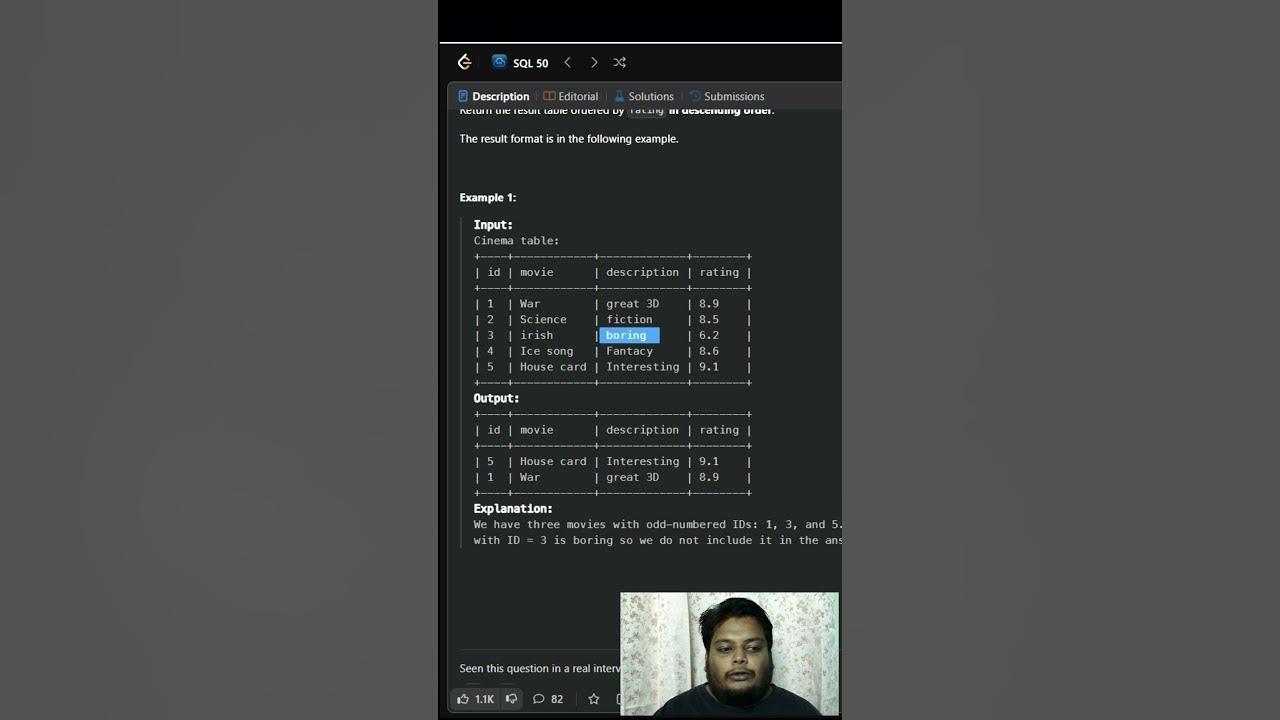 Leetcode 620 Sqlite Jobinterview Coding Sqlinterviewquestionsandanswersforexperienced Sql