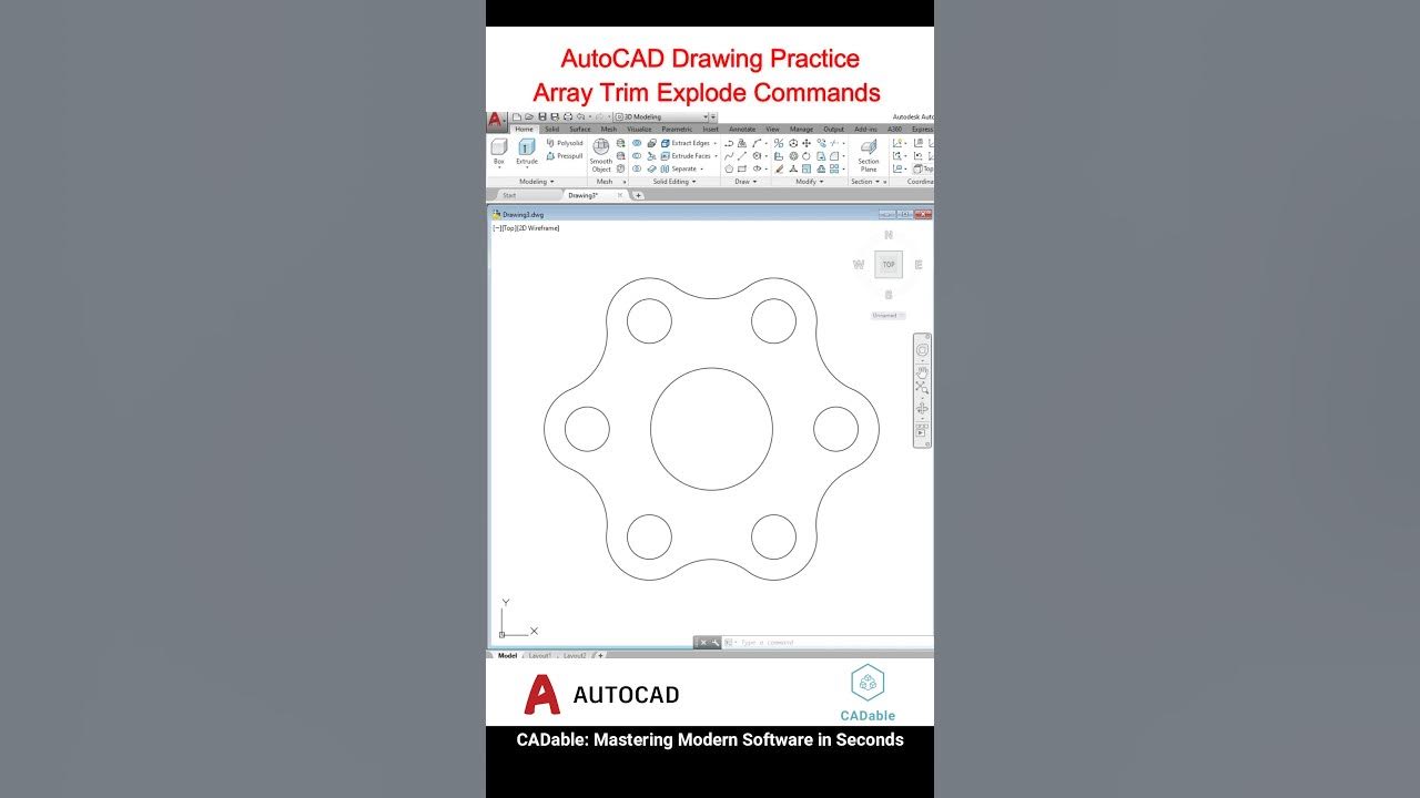 AutoCAD Drawing Practice | Array Trim Explode Commands #AutoCADtantanRadius #autocadshorts # ...