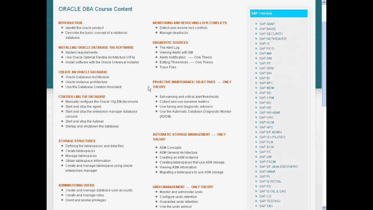 Oracle Dba Course Content Oracle Dba Online Training And Placement Training Aspirants Youtube