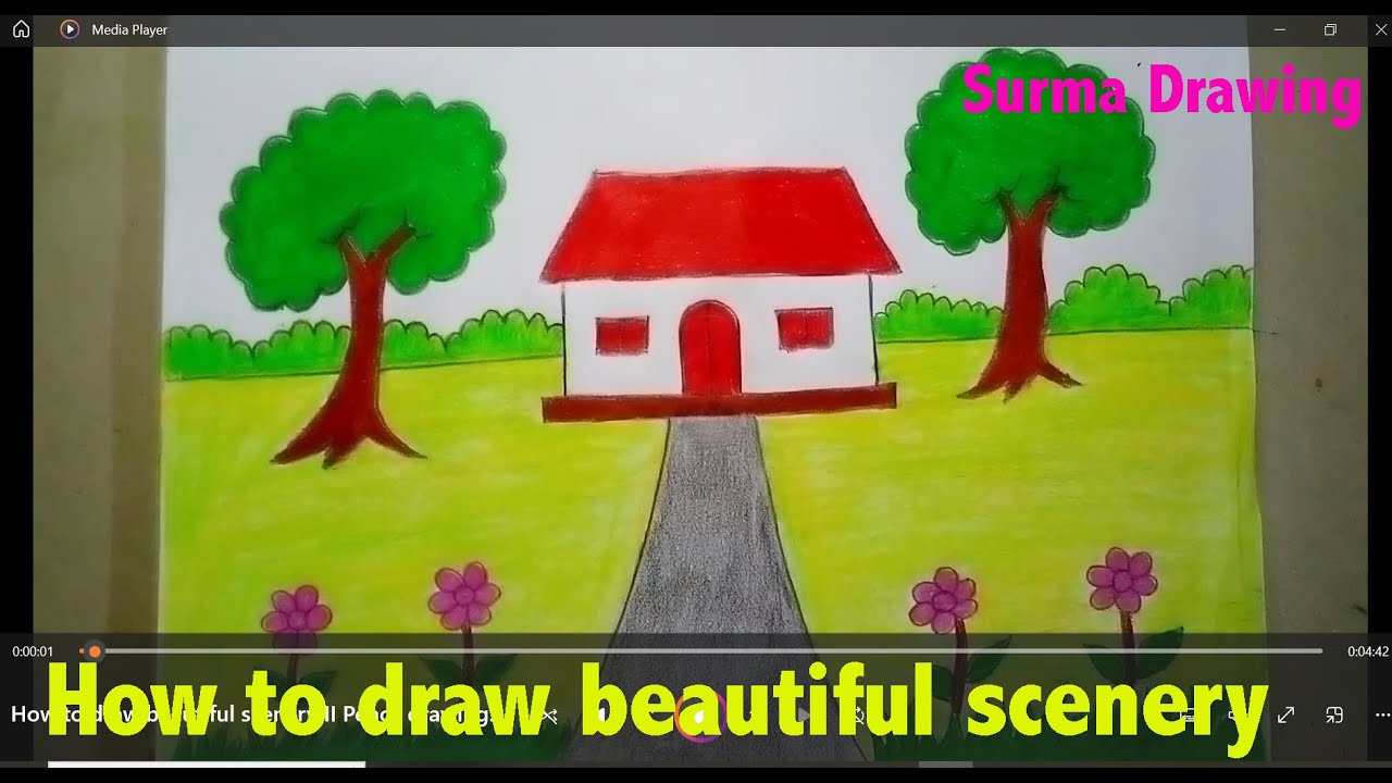 How to draw beautiful scenery II Pencil drawing scenery and painting ...