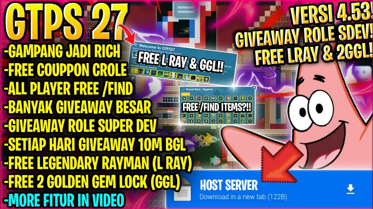 FREE LRAY⁉️ GRATIS GOLDEN GEM LOCK?!🗿| GROWTOPIA PRIVATE SERVER TERBARU ...