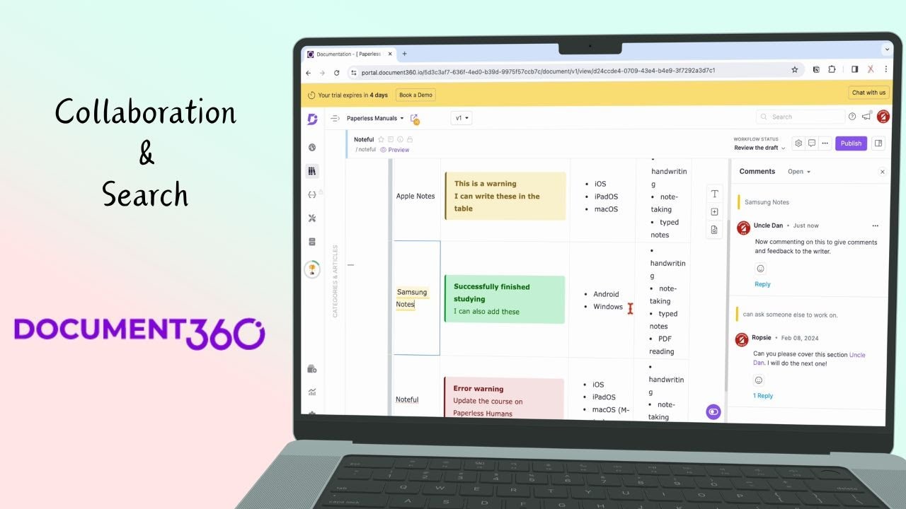 Collaboration and search tools in Document360 - YouTube