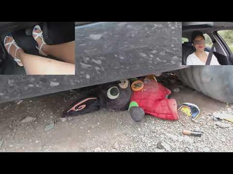 Toy Doll Car Crush Run Over Crush Fetish Pedal View White Stilettos Open Blue Toes 3 Cam PinP ...