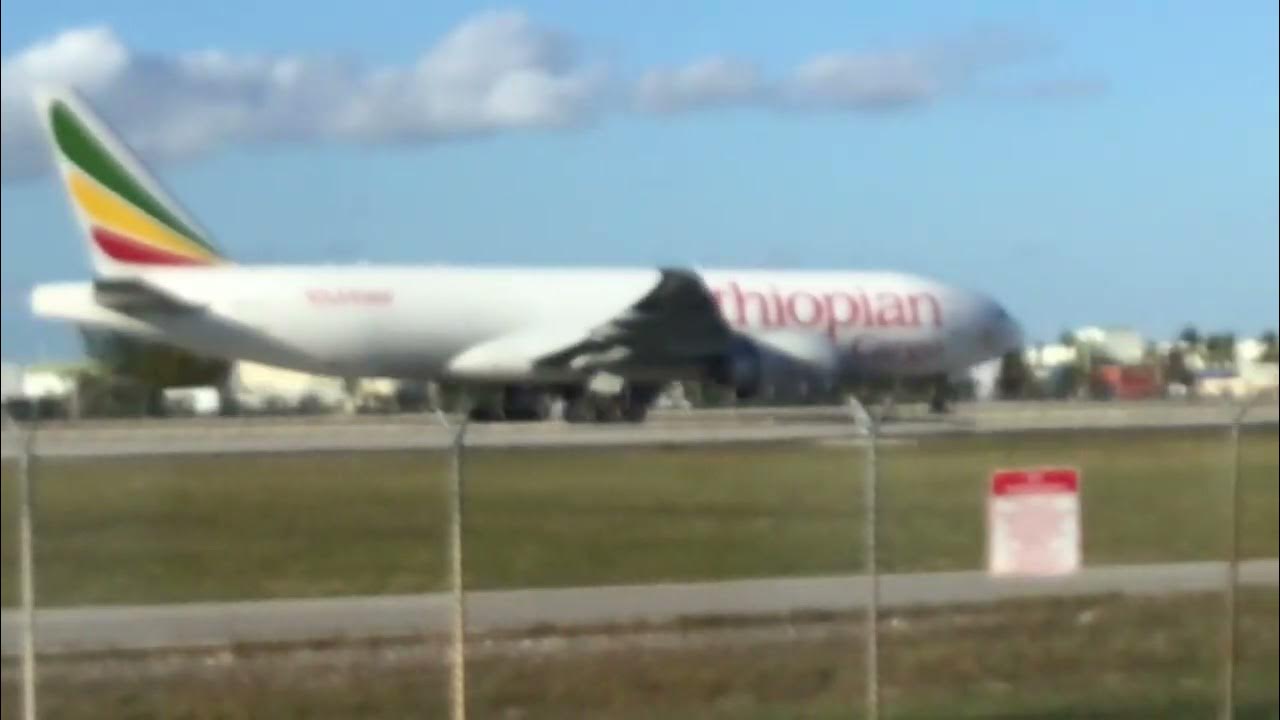 Ethiopian cargo b777 takeoff from Miami to Liege - YouTube
