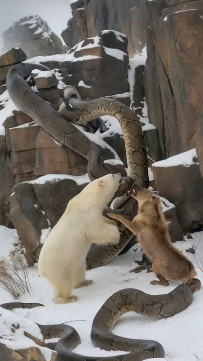 Polar Bear and Hyena are fighting with Python - YouTube