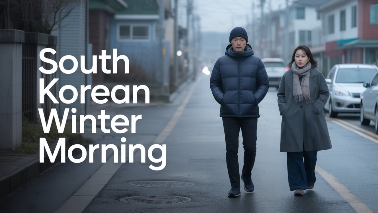 South Korean Peaceful Neighborhood in Freezing Winter Foggy Morning ...