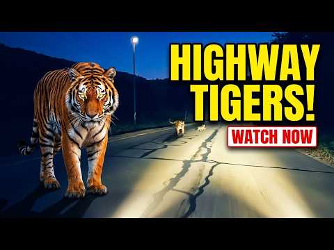 Siberian tigers spotted roaming highway at night in Jilin, China