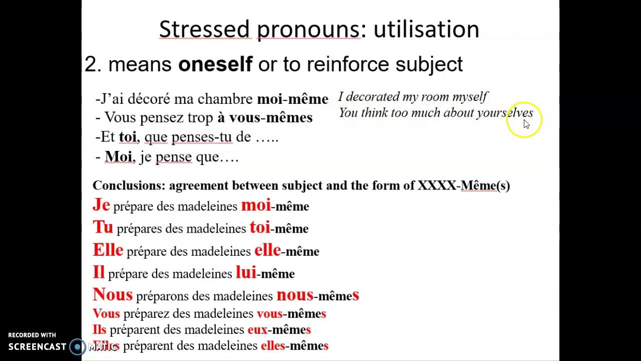 Disjunctive or stress pronouns - YouTube