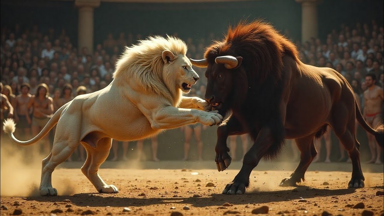 Epic Battle: White Lion vs Minotaur – Legendary Arena Fight (4K ...