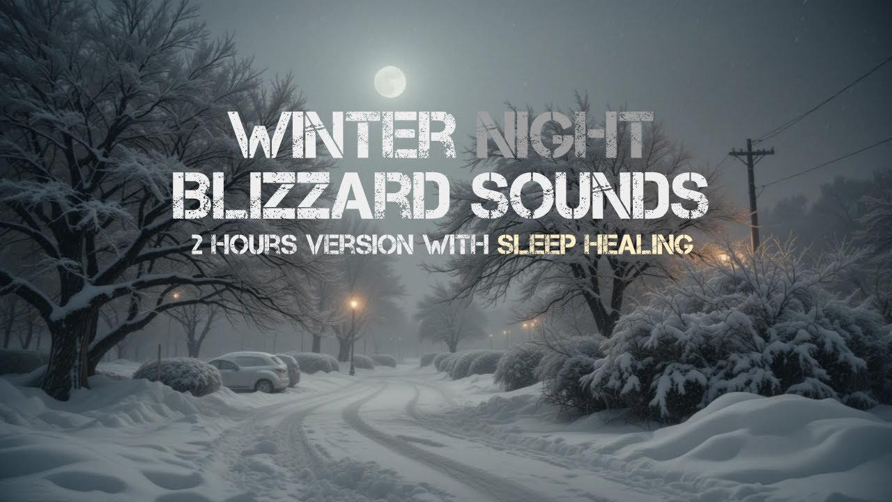 2 hours Winter Blizzard Sounds + Snowy Night Street 🎵Healing, Sleep, Cold, Calm, Relax, Warm ...