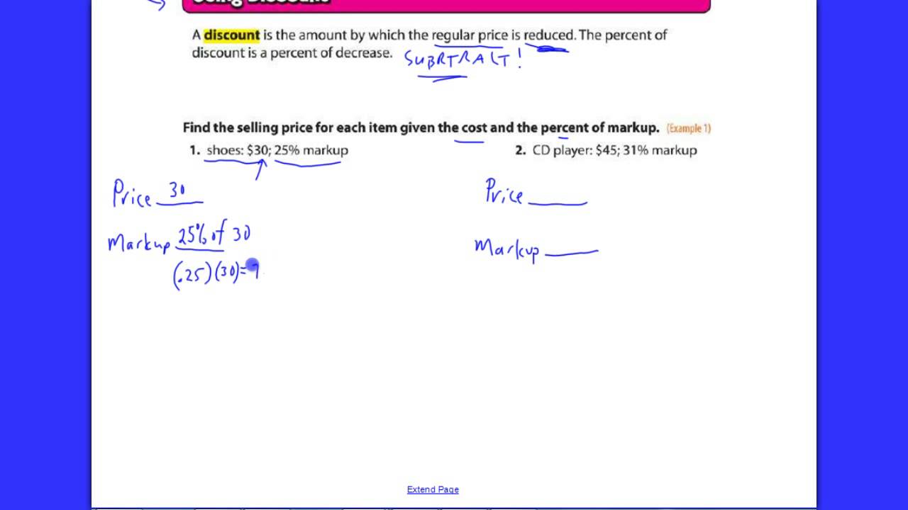 PreAlg 6-5 Discount and Markup Part 1 - YouTube
