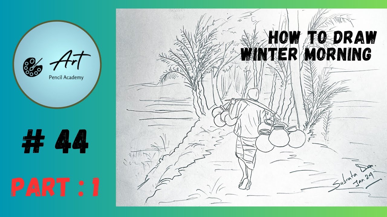 Village Scenery Drawing / Memory Drawing / Winter Season /How To Draw ...