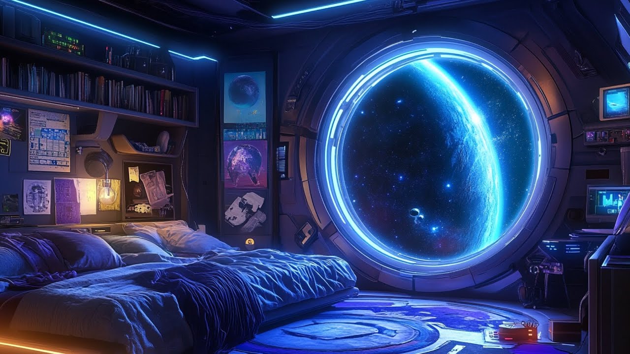 🌕 Ambience Deep Space Bedroom in Space | Sleeping in Space | White Grey ...
