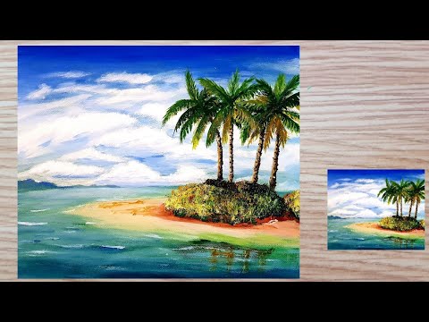 How to paint an island/ easy seascape acrylic painting tutorial for ...