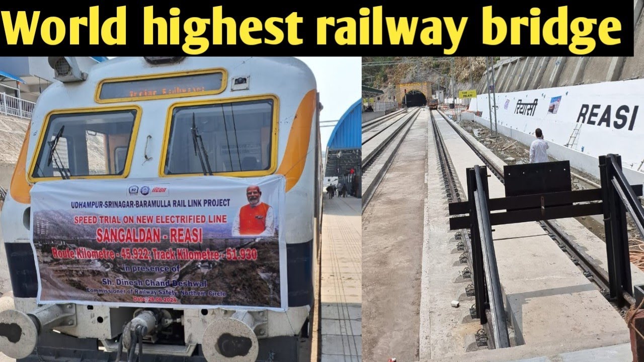 The first train crossing world highest railway bridge on chenab river ...