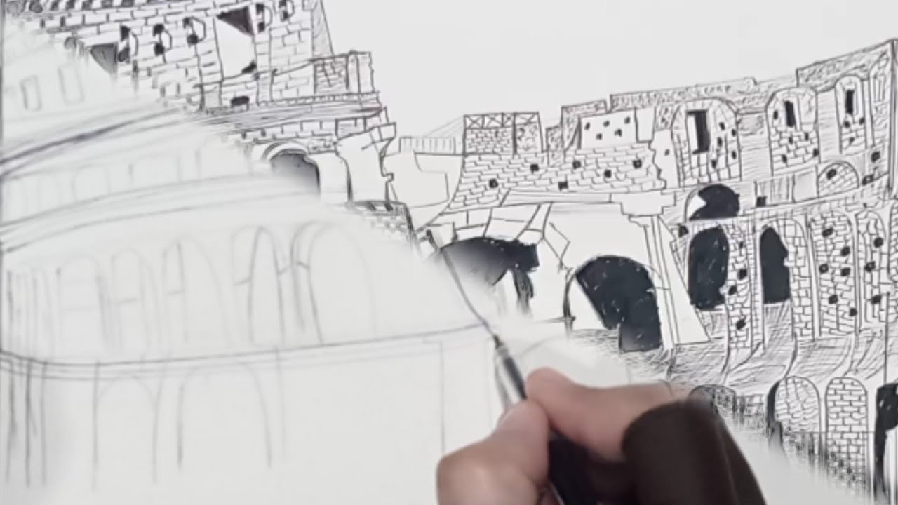 Rome colosseum beautiful drawing/ how to draw Rome colosseum/Rome ...