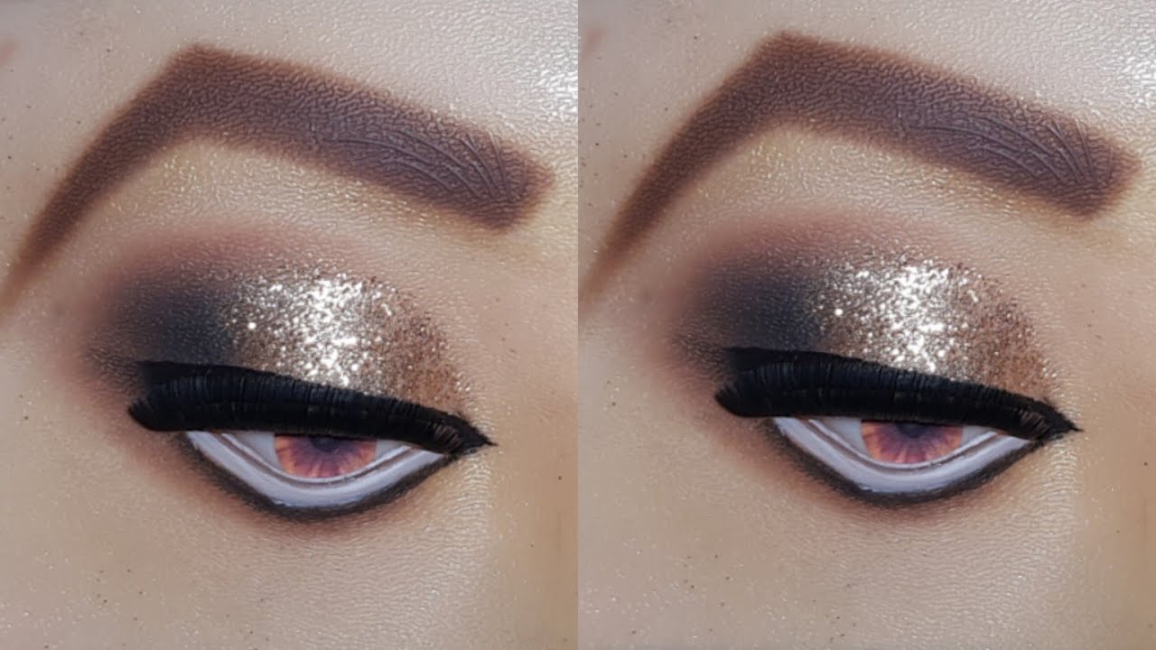 Classic Golden Glitter Eye Makeup Tutorial step by step for Beginners ...