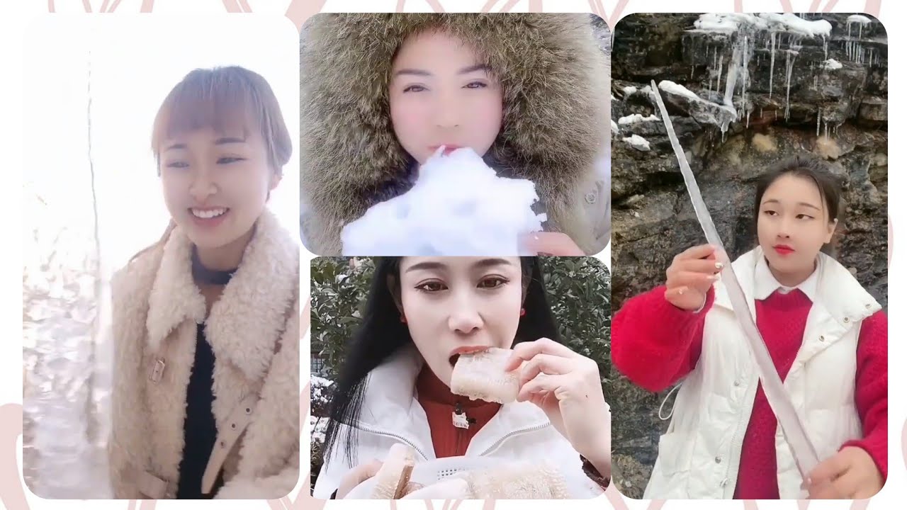 Real snow asmr ♡ snow time ♡ hard snow eating 💙🧊💦 ...