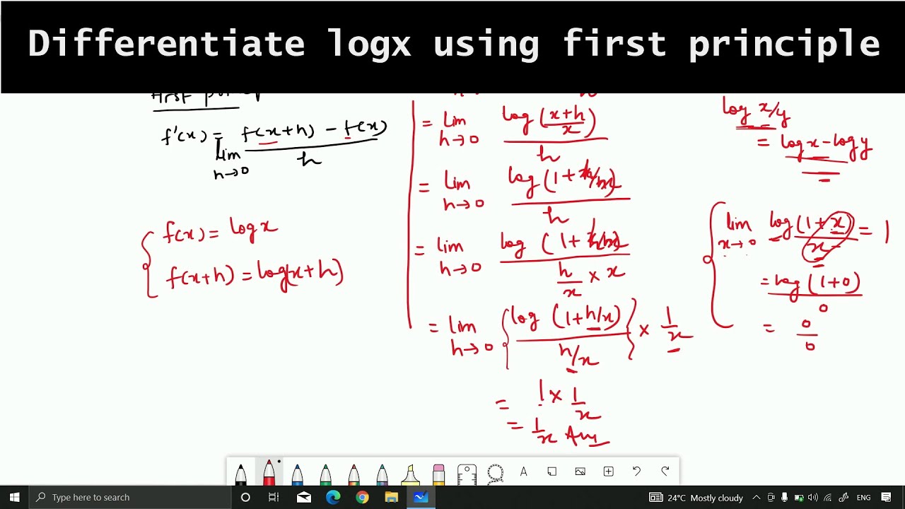 Differentiate log x using first principle || full explanation - YouTube