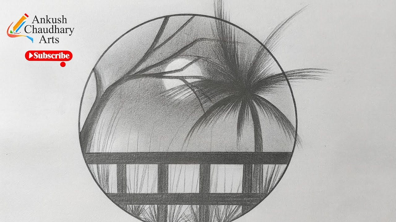 Beautiful Palm Tree Scenery Drawing | Realistic Pencil Shading ...