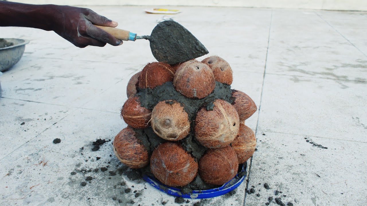 cement pot making at home | how to make planter with waste coconut ...