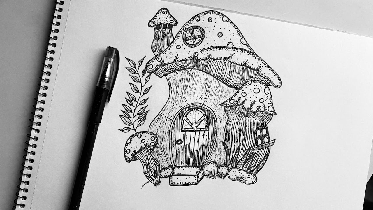 Mushroom house/pencil drawing/fairy mushroom house/fammis art - YouTube