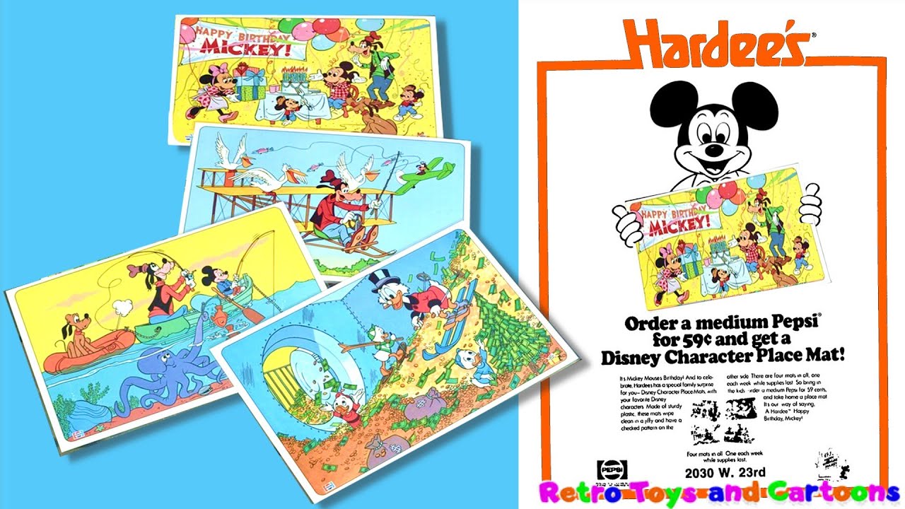 Mickey Mouse Happy Birthday Hardee's Disney Character Place Mats ...