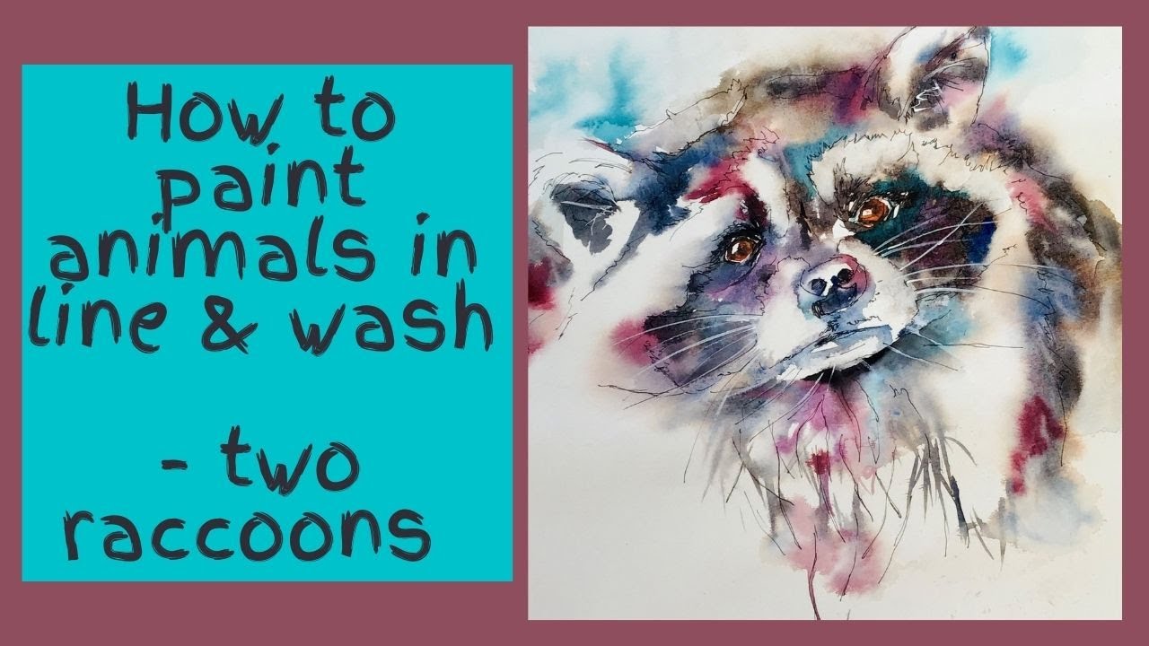How to paint animals in line and wash - a raccoon two ways - YouTube