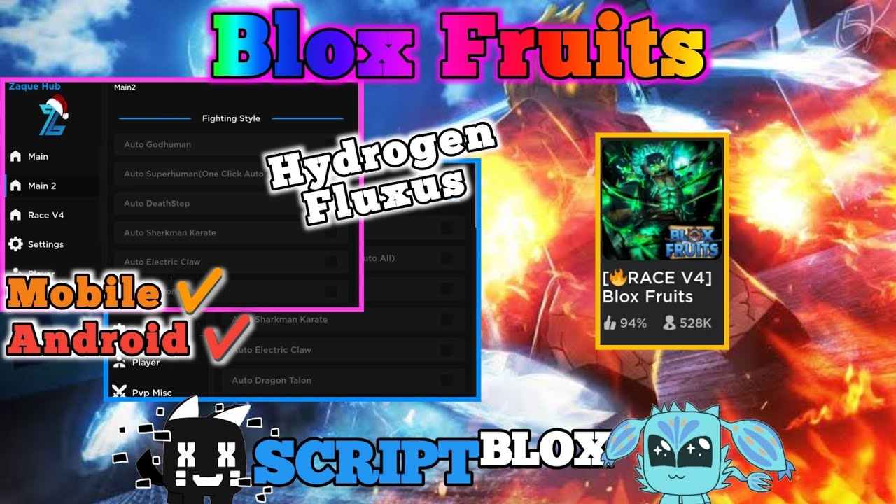 BLOX FRUITS Script Mobile UPDATE RACE V4 Auto Farm | Auto DF Mastery ...