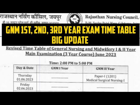 gnm 1st year, 2nd year , gnm 3rd year EXAM TIME TABLE big update # ...