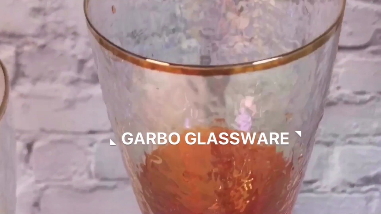 GARBO glassware colorful stemware gold rim wine glass cup - YouTube