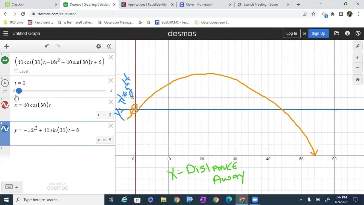 Parametric Equations Projectile Motion 1 Desmos - YouTube