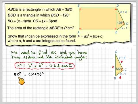 Finding the area of a rectangle using the cosine rule - YouTube