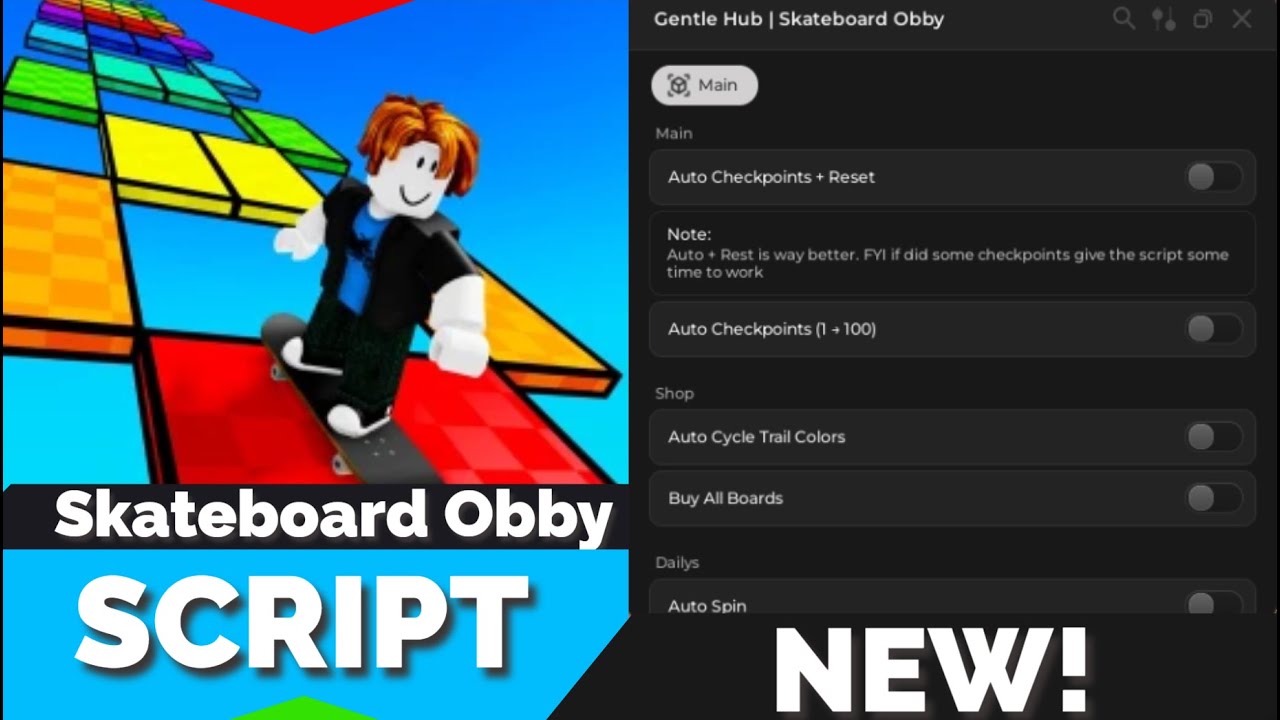 🛹(W23) Skateboard Obby Script!📜 | 🤑Infinite Money!, Auto checkpoints, Auto rewards, Auto rest ...