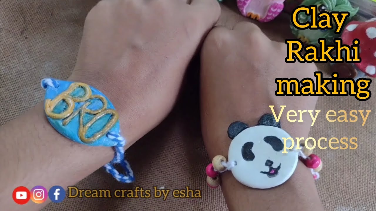 handmade clay rakhi making process 😍 easy clay rakhi making #craft # ...