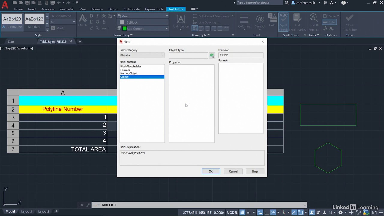 46 AutoCAD Tables & Fields: Linking Polyline Data (Layer & Area) to ...
