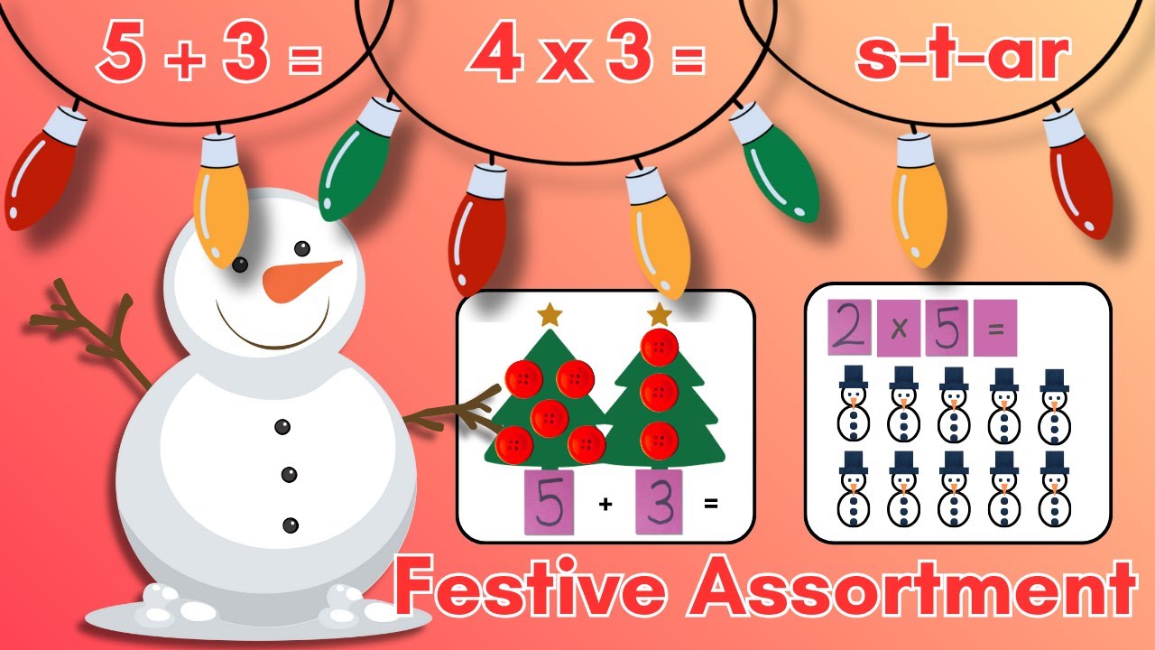 Festive Assortment - numbers, addition, times tables, spelling - YouTube