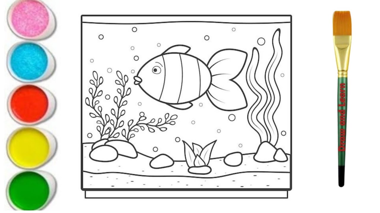 Fish tank 🎣 drawings || How to draw a fish 🎣 tank easy for kids and ...