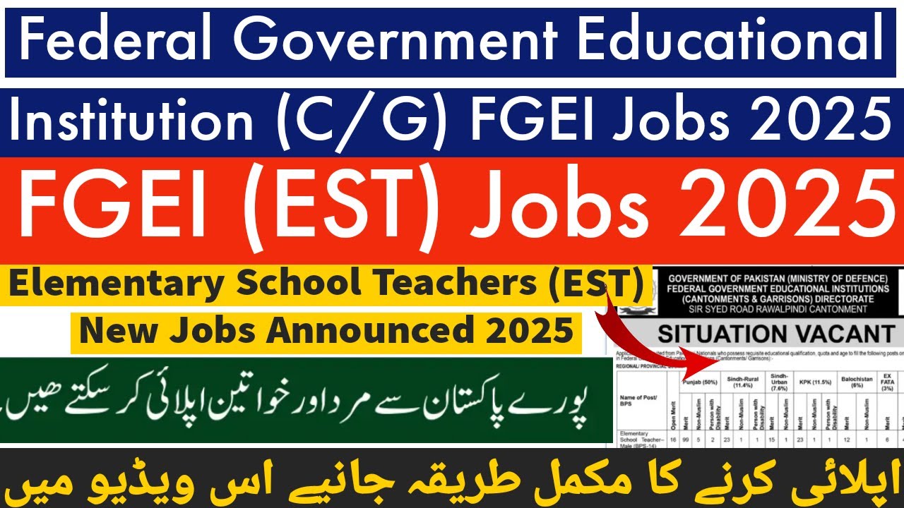 FGEI (EST) Jobs 2025 Announced -Federal Government Institution ...