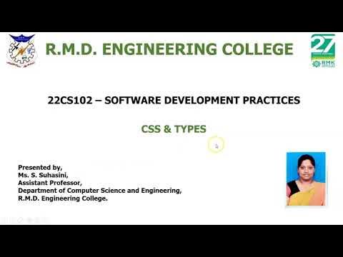 CSS & Types |Software Development Practices| Ms. Suhasini, AP/CSE, RMDEC - YouTube