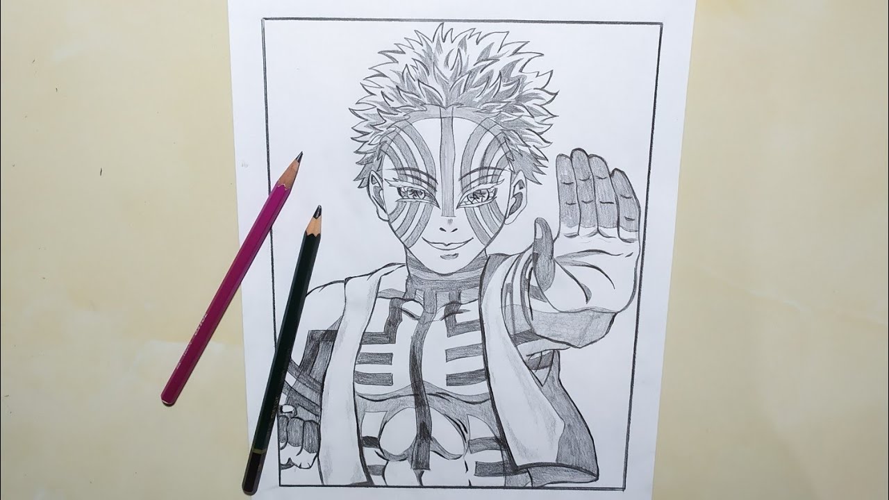 easy anime drawing | how to draw anime AKAZA (kimetsu no yaiba) - YouTube
