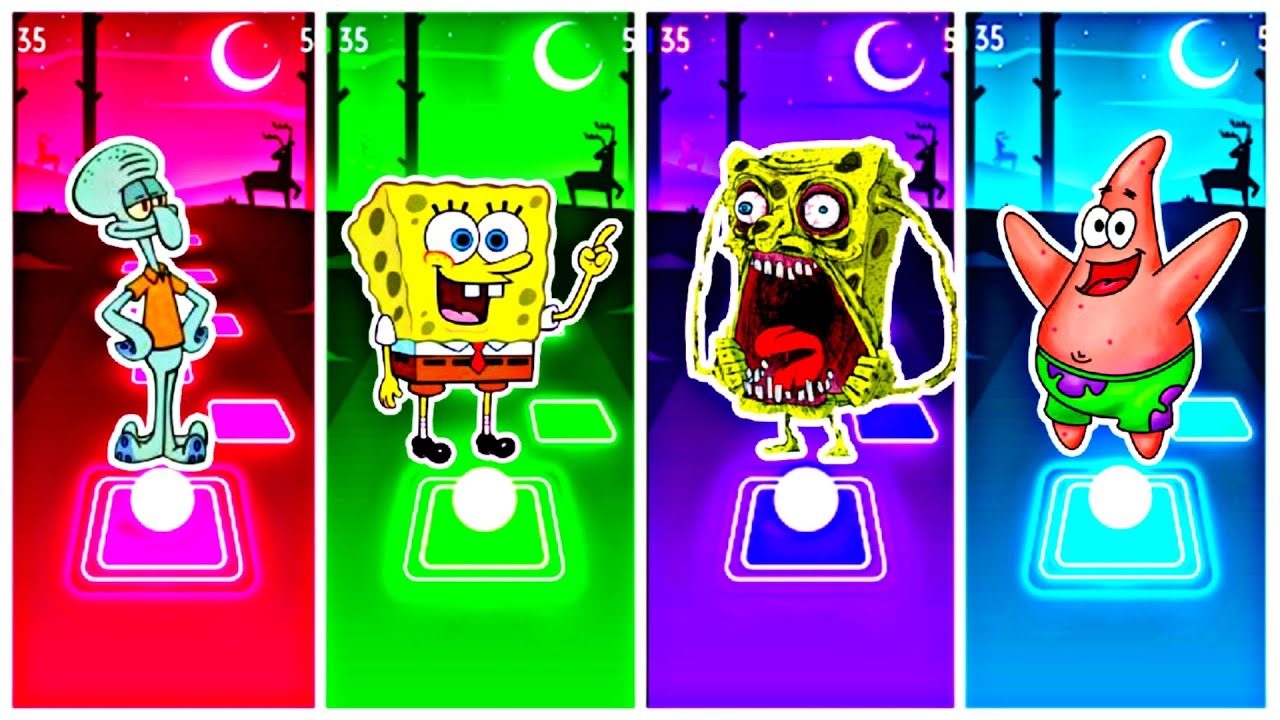 Squidward vs SpongeBob vs Patrick Coffin dance Tiles Hop EDM Rush - YouTube