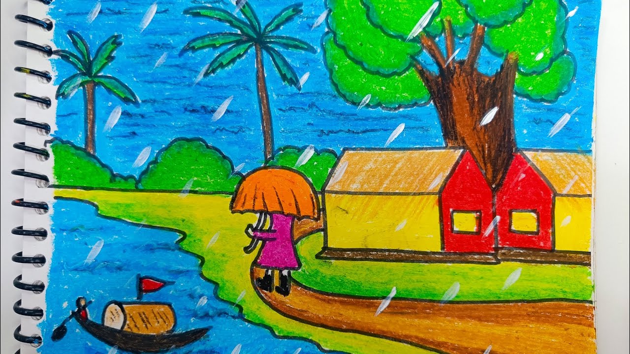 Rainy season drawing | How to draw rainy season drawing step by step ...